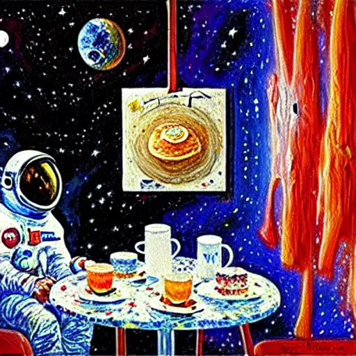 impressionism painting American Breakfast in space | Stable Diffusion