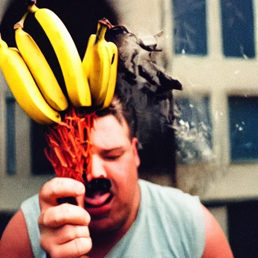 photo of a man with bananas sticking out of his face, | Stable ...