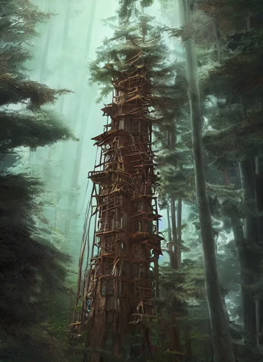 beautiful mutlilevel wooden tower in an ancient | Stable Diffusion ...