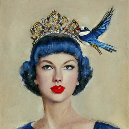 Taylor Swift kissing a bluejay, 1950s, modest, elegant | Stable ...