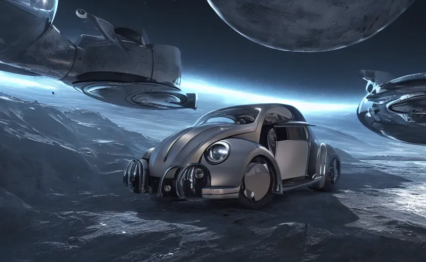 cyborg cyber vintage flying supercar slick : by michal | Stable Diffusion