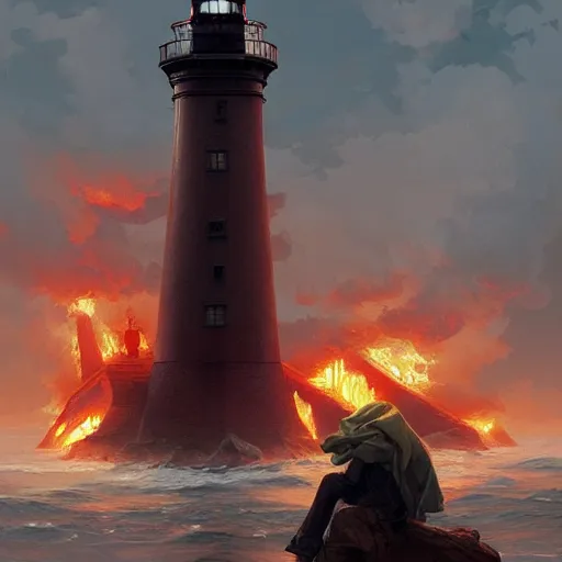 ultra realistic illustration, a lighthouse on fire in | Stable Diffusion