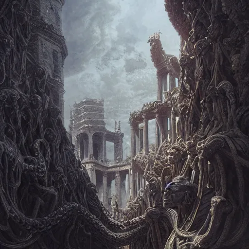 the holy castle of Medusa, with statues, | Stable Diffusion | OpenArt