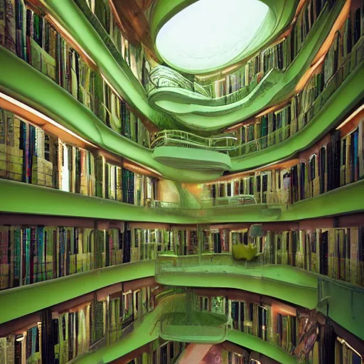 sci fi library brilliant light green vibes growing | Stable Diffusion