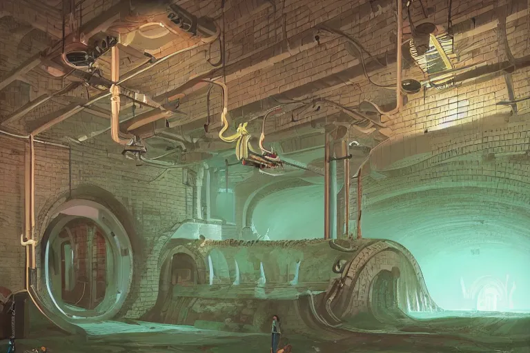 Simon Stalenhag concept art of wet underground sewer | Stable Diffusion ...