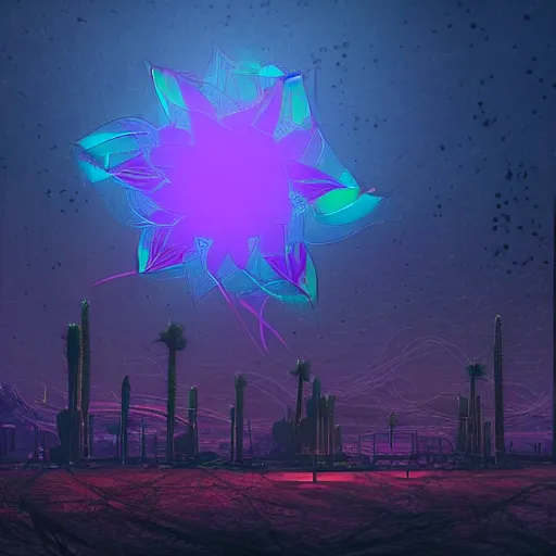 cyber flower at the desert landscape at the night | Stable Diffusion ...