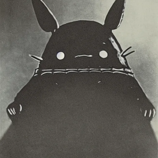 vintage photograph of a terrifying totoro with glowing | Stable ...