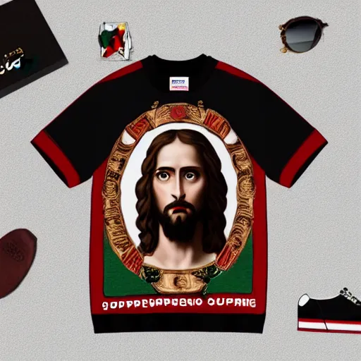 a photo of jesus wearing a supreme t - shirt | Stable Diffusion