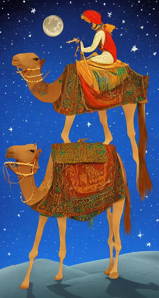 an arabian merchant rides her camel in the desert at | Stable Diffusion ...