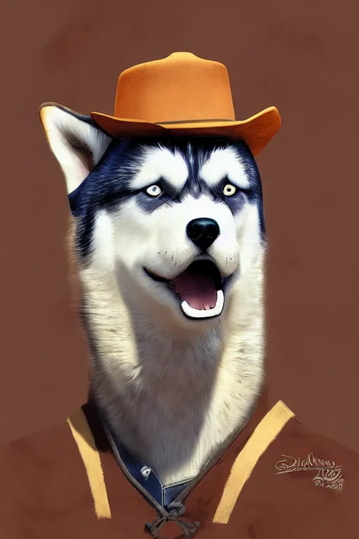 a portrait painting of a husky in cowboy costume, | Stable Diffusion ...