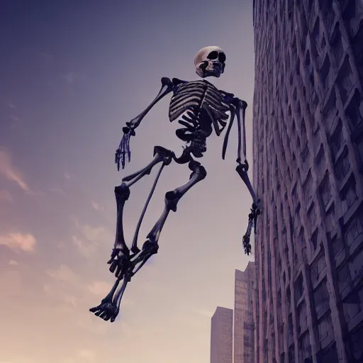 giant human skeleton climbing side of a ( ( skyscraper | Stable ...