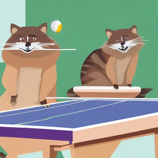 a cat and a raccoon playing table tennis together, | Stable Diffusion ...