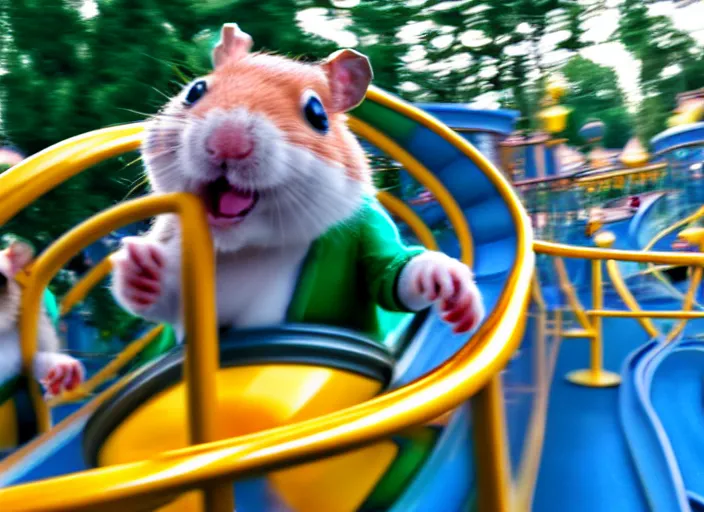 film still of a hamster riding a roller coaster in | Stable Diffusion