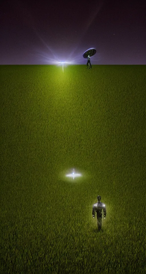 Alien UFO abducting man in the middle of a field at | Stable Diffusion ...