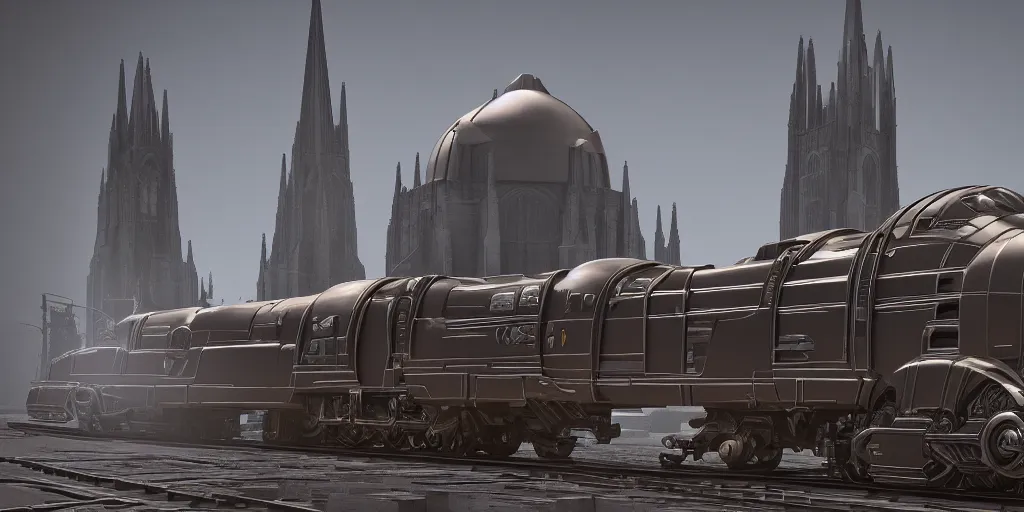 hybrid of streamline steel retro train and cathedral | Stable Diffusion