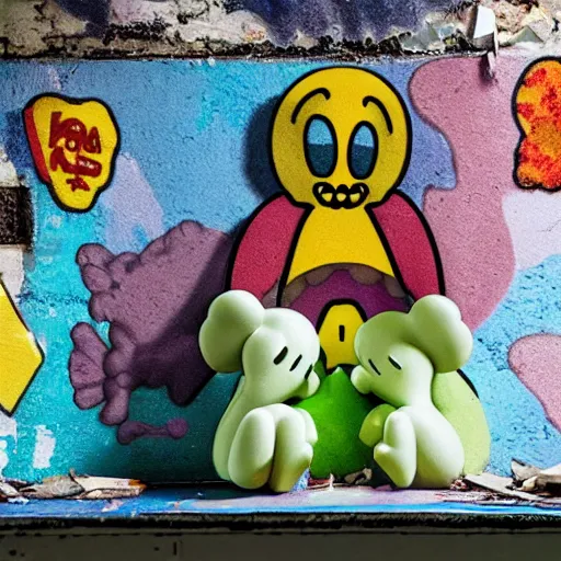 melting Quasimodo kaws toy inside abandoned graffiti | Stable Diffusion ...