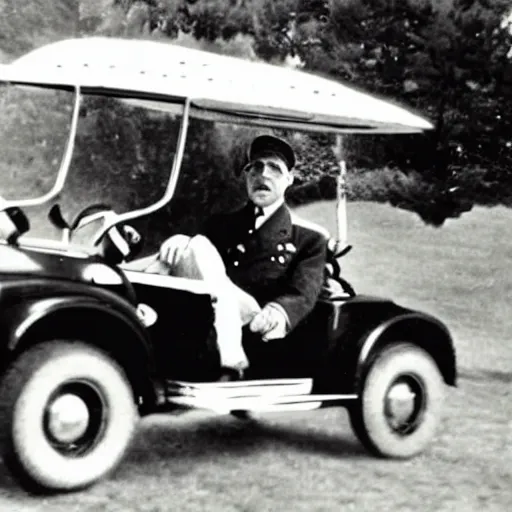 adolf hitler driving a golf cart 1 9 4 0 colourized | Stable Diffusion