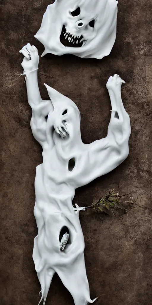 ghost with big sharp teeth and long fangs and thorns | Stable Diffusion ...