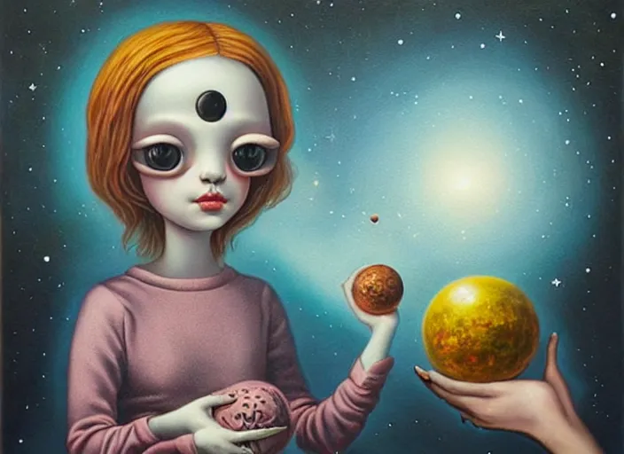a cute alien girl holds the universe in her hand, an | Stable Diffusion ...