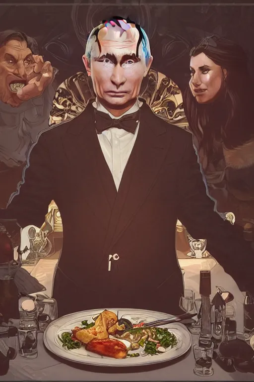 putin eating dinner, character sheet, character | Stable Diffusion ...