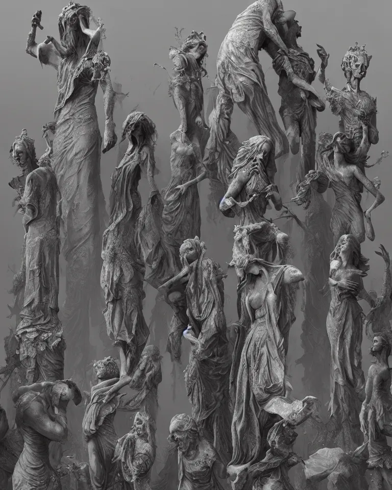 metaphysical painting of gothic cemetery statues | Stable Diffusion