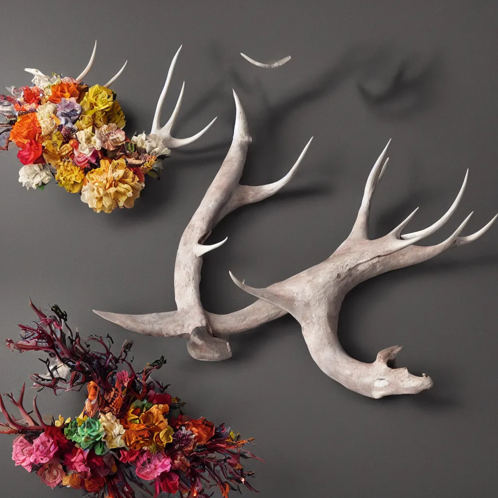 vibrant colors. delicate animal innards, antlers white | Stable ...