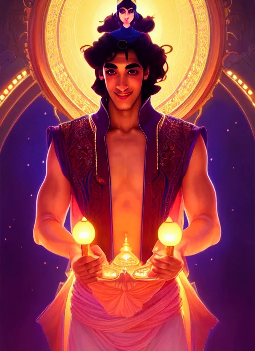 symmetry portrait of aladdin, glowing lights, | Stable Diffusion | OpenArt