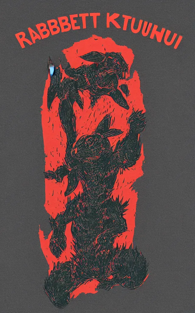 Rabbit Kaiju destroying buildings t-shirt screenprint | Stable ...