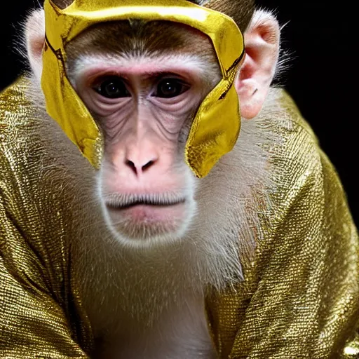 a focused monkey wearing a gold kimono, photography | Stable Diffusion ...