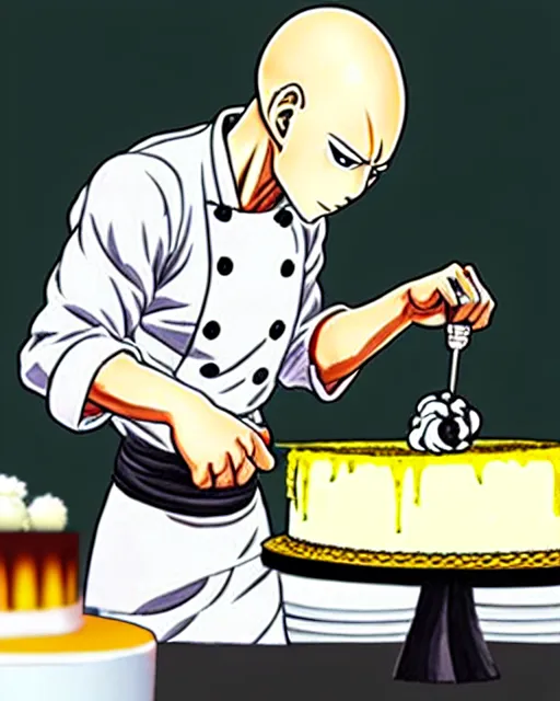 chef saitama one punch man, dressed as a pastry chef, | Stable ...