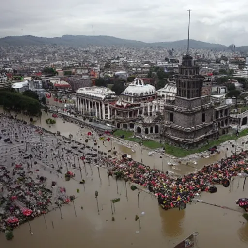 the zocalo of mexico city flooded | Stable Diffusion