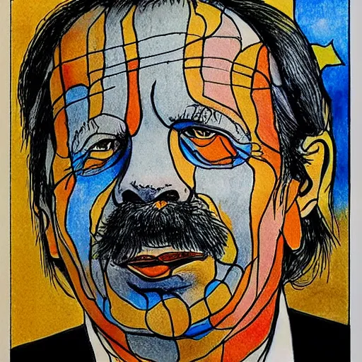 vaclav havel colored ink drawing in the style of kaja | Stable ...