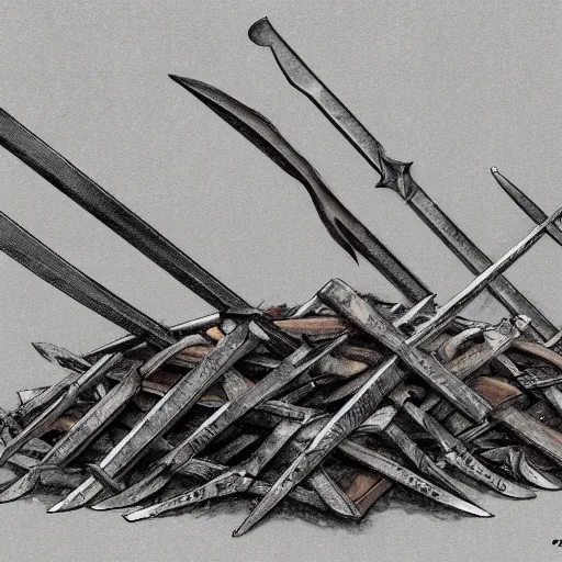 a pile of swords, arena background, concept art by | Stable Diffusion ...