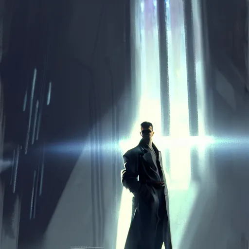 imposing and relaxed cyberpunk gangster, white duster | Stable ...