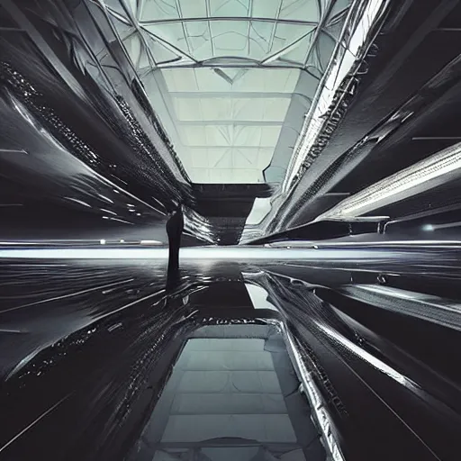 digital sci-fi oily gloss reflection airport with | Stable Diffusion