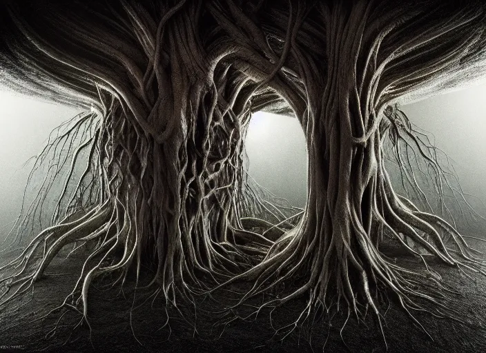 photo of roots growing down from a ceiling in an | Stable Diffusion ...