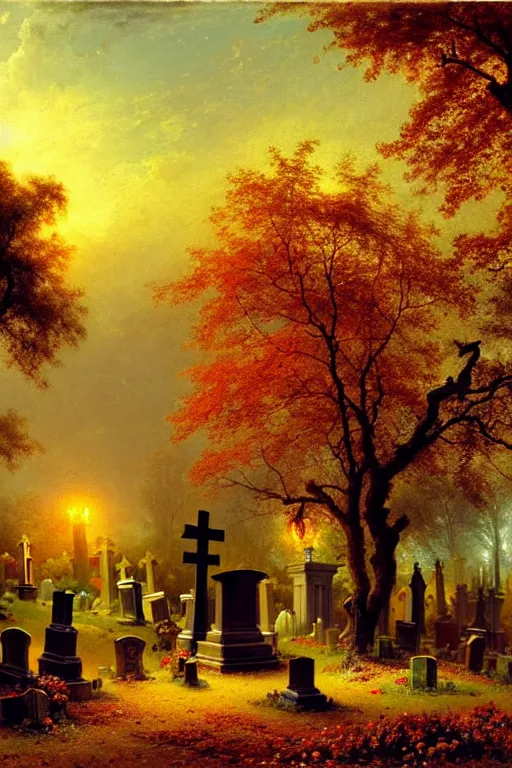 detailed painting of a autumn cemetery with flowers | Stable Diffusion