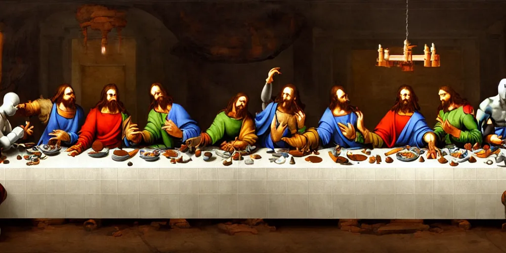 robots sitting at a table in the style of the last | Stable Diffusion ...