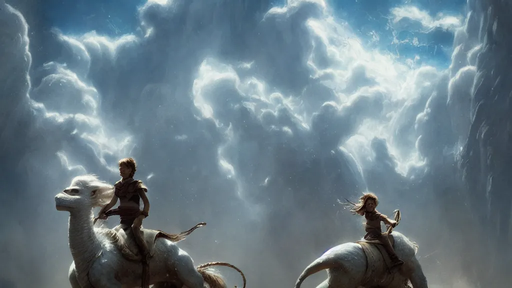 boy riding falkor falling through the nothing. the | Stable Diffusion ...