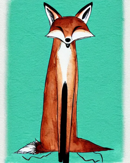 profile of fox with a fallen log. ink and watercolor. | Stable ...