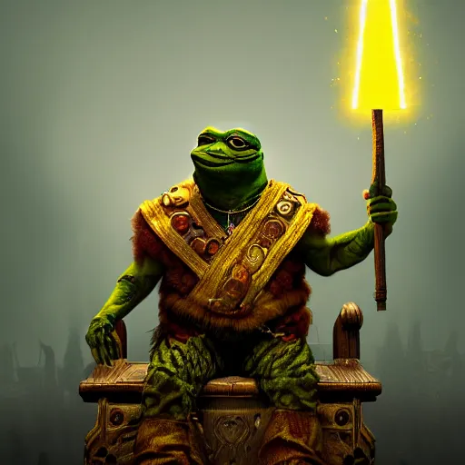 a pepe warrior shaman, sitting on a golden throne, | Stable Diffusion | OpenArt
