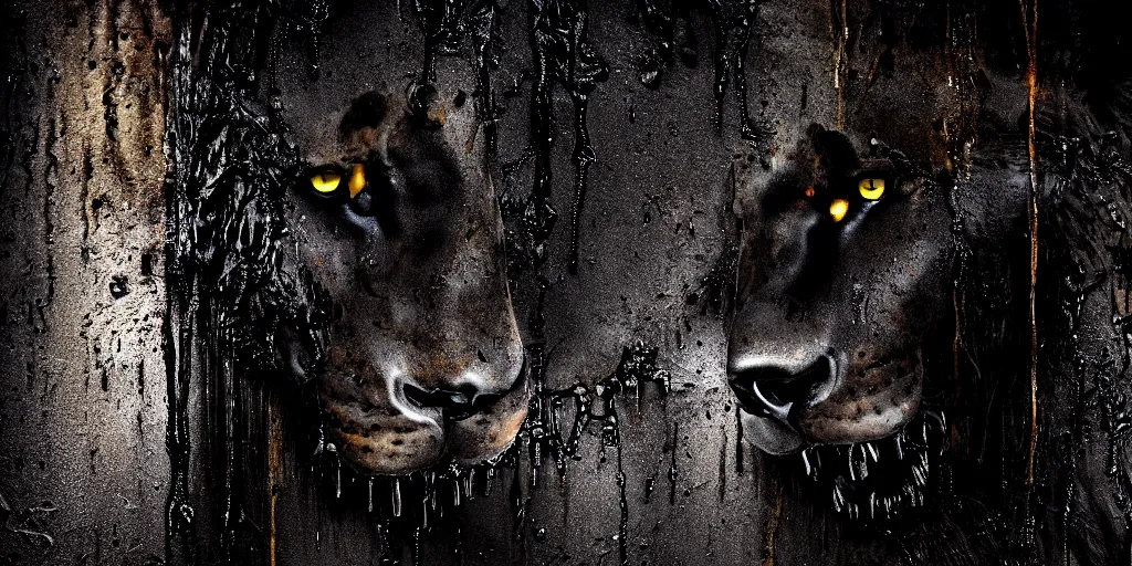 the black lioness made of tar, dripping tar, dripping | Stable ...