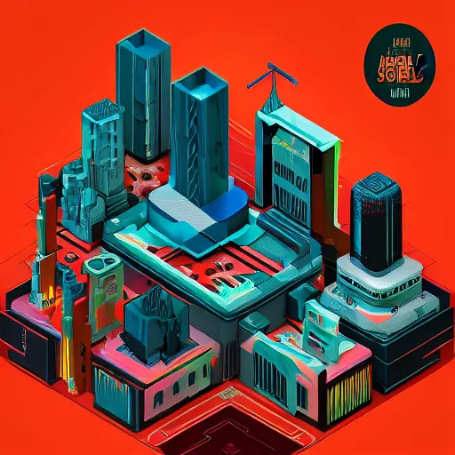 isometric metropolis hell album cover design by | Stable Diffusion ...