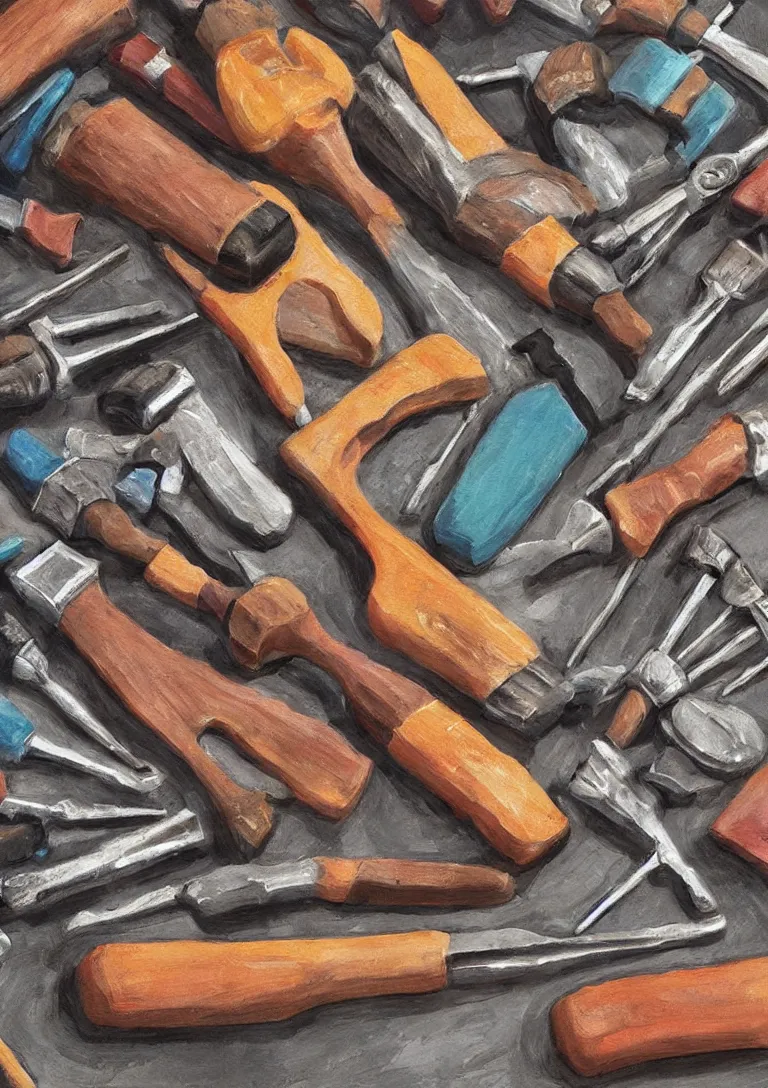 a beautiful painting of a toolkit filled with useless | Stable ...