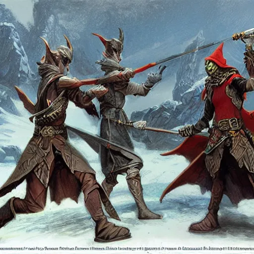 DnD elves in gladitorial duel. Concept art by james | Stable Diffusion ...