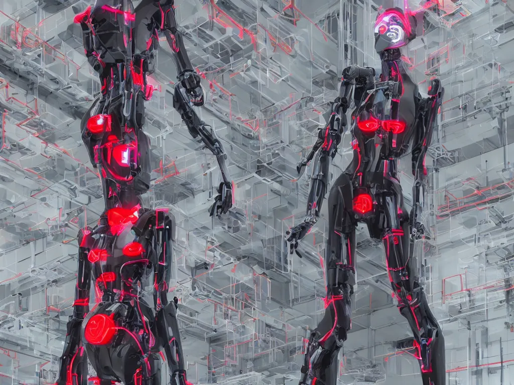 beautiful tall female robot printed with red and black | Stable ...