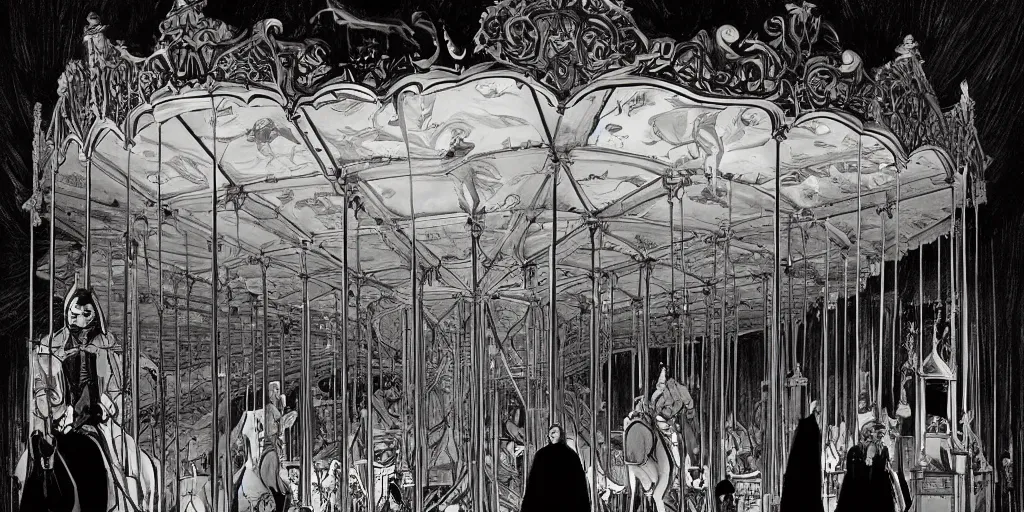 a haunting illustration of a gothic carousel Ralph | Stable Diffusion