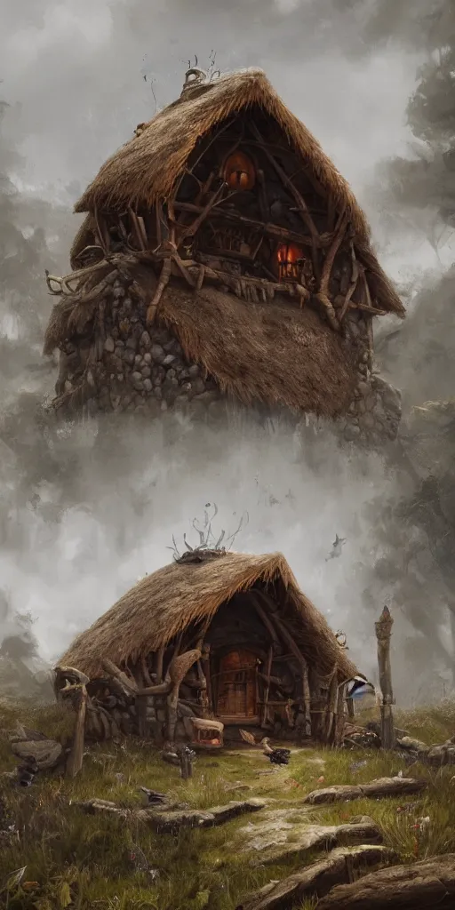a witch hut with chicken legs, greg rutkowski, | Stable Diffusion