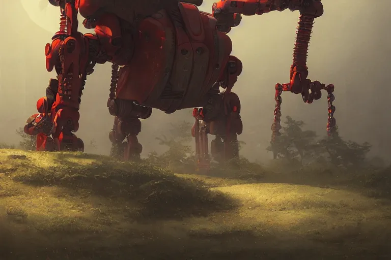 red robotic mech in front of a hidden feudal japan | Stable Diffusion ...