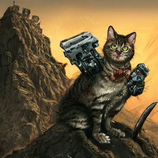 Detailed concept art of a zombie terminator cat on top | Stable ...